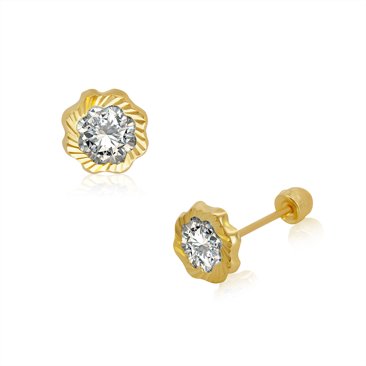 Broqueles Flor Bisel Diamantado Reguilete - Oro 10K – Coletta Joyeria